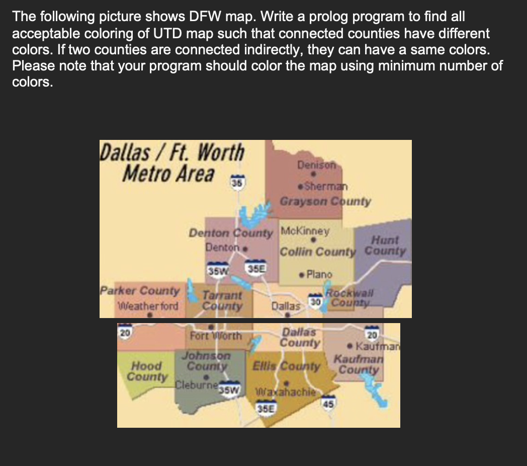 Solved The Following Picture Shows Dfw Map Write A Prolog 