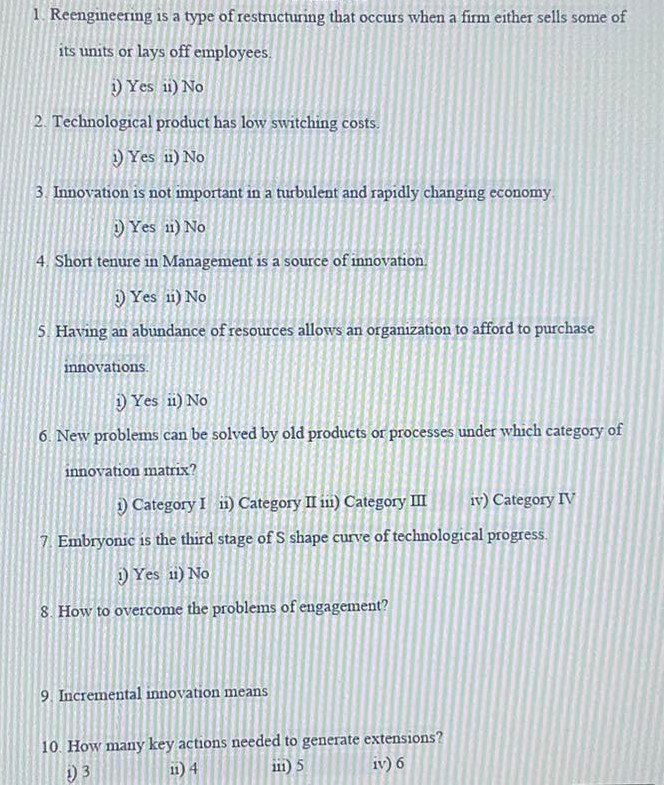 Solved 1. Reengineering is a type of restructuring that | Chegg.com