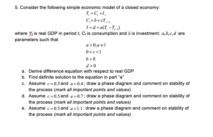 Solved 5. Consider the following simple economic model of a | Chegg.com
