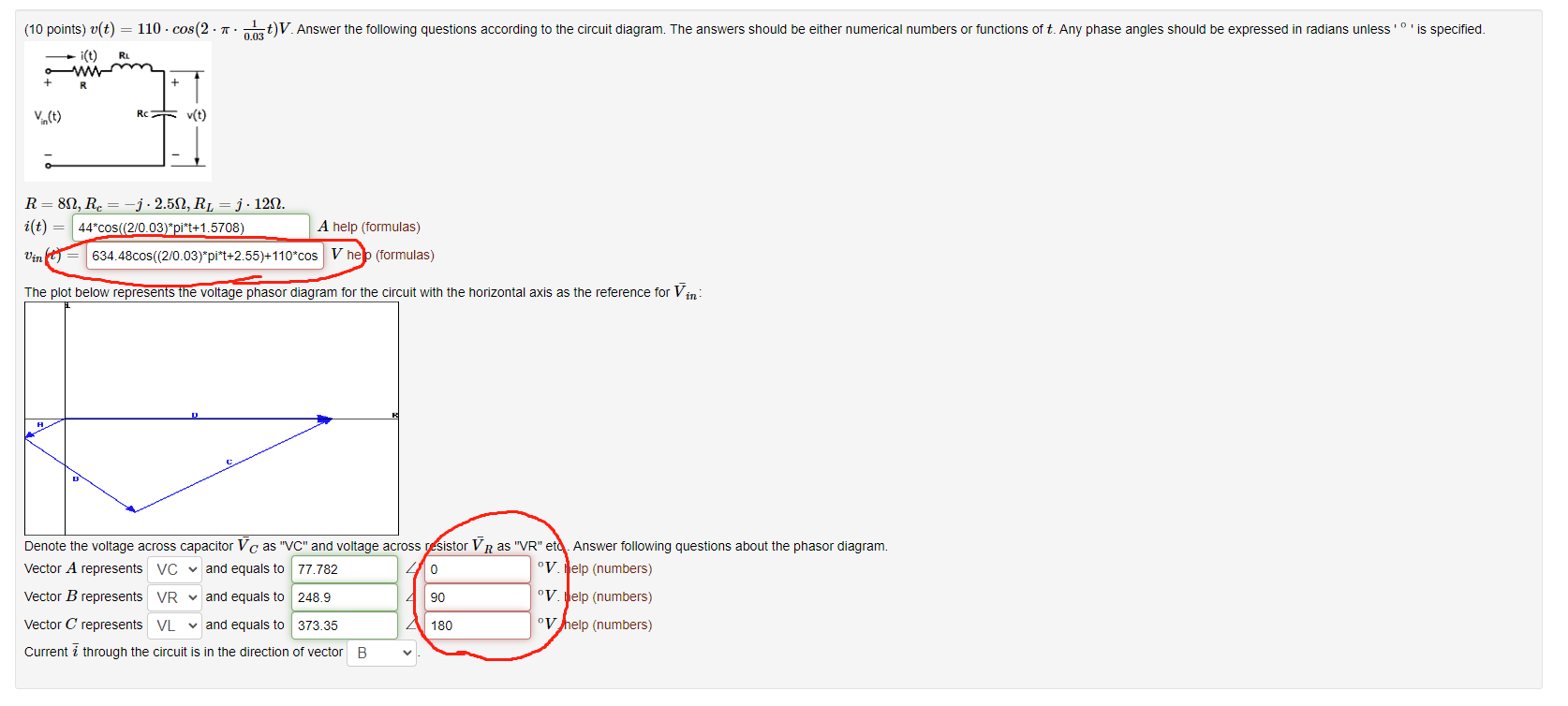 Solved The plot below represents the voltage phasor diagram | Chegg.com