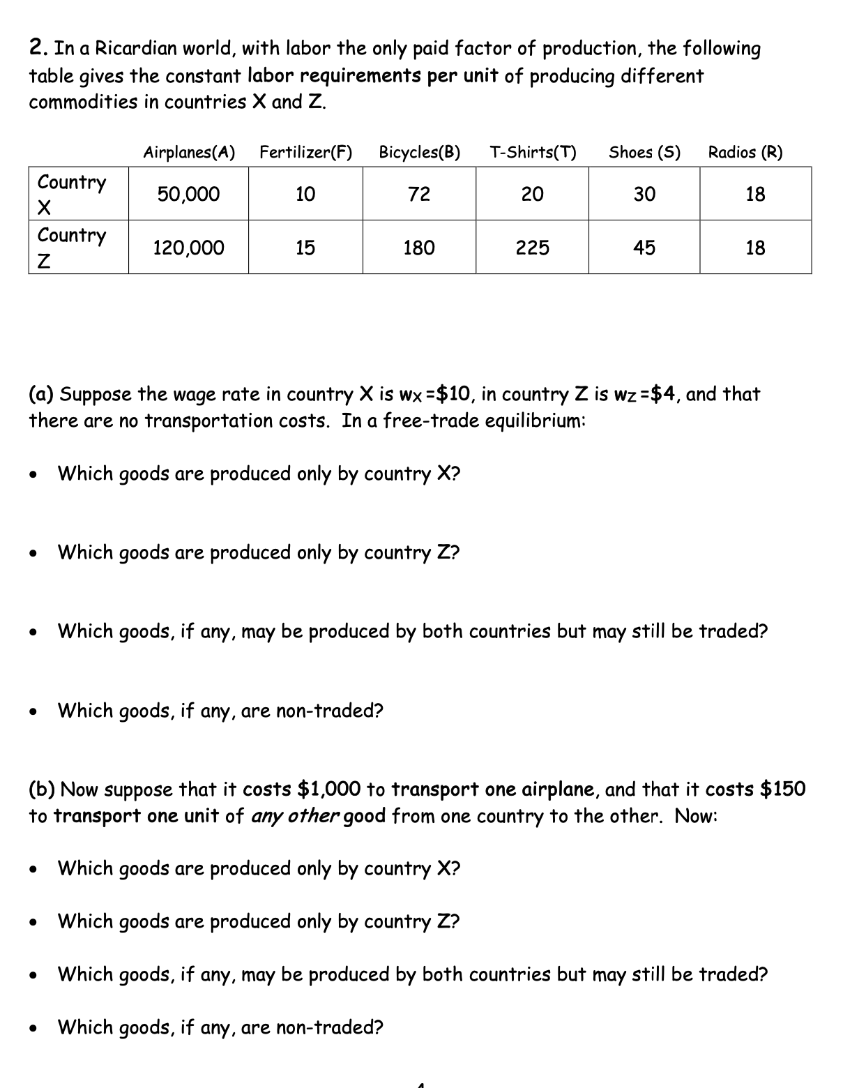 Solved In a Ricardian world, with labor the only paid factor | Chegg.com