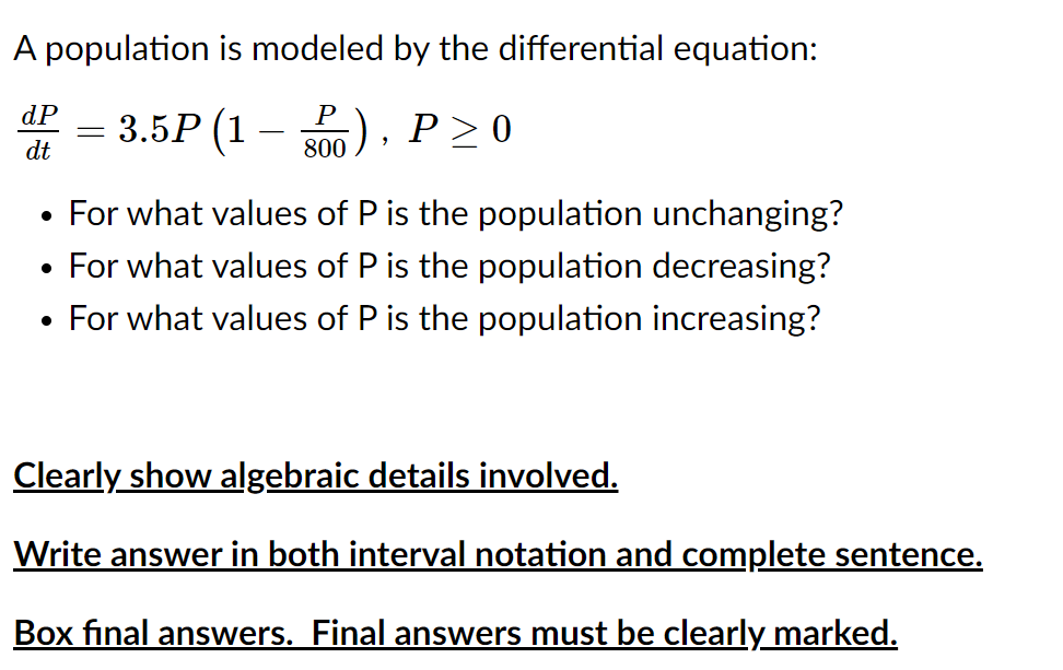Solved A population is modeled by the differential equation: | Chegg.com