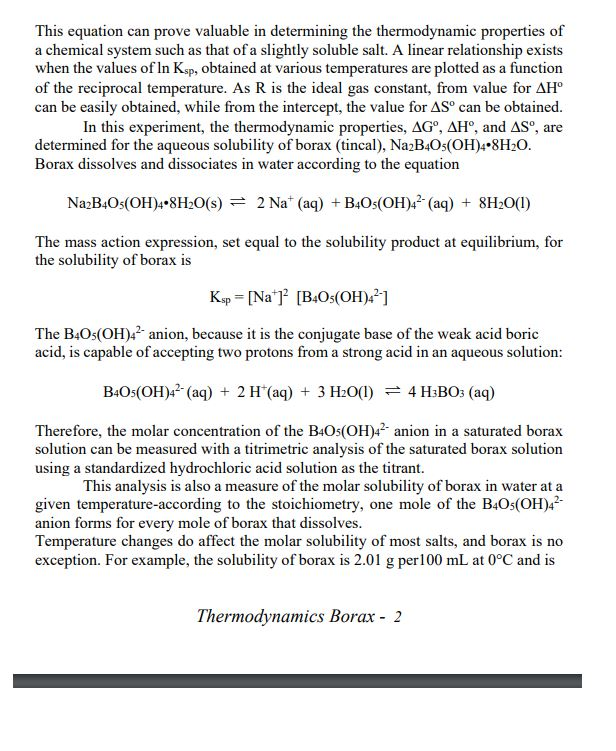 Experiment 10: Thermodynamics and the dissolution of | Chegg.com