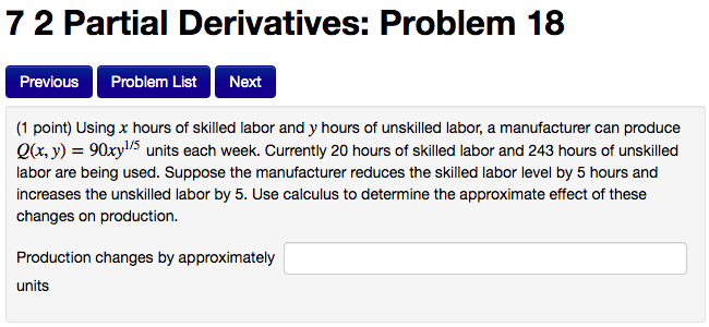 Solved 72 Partial Derivatives: Problem 18 Previous Problem | Chegg.com