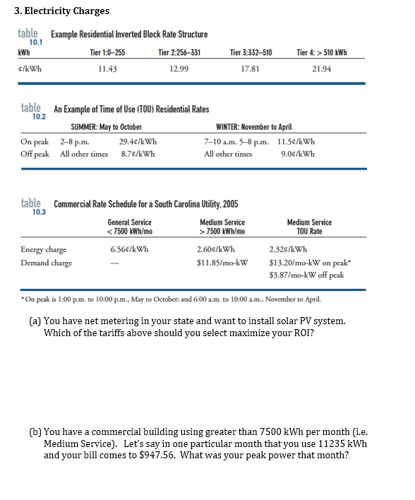 3. Electricity Charges table Example Residential | Chegg.com