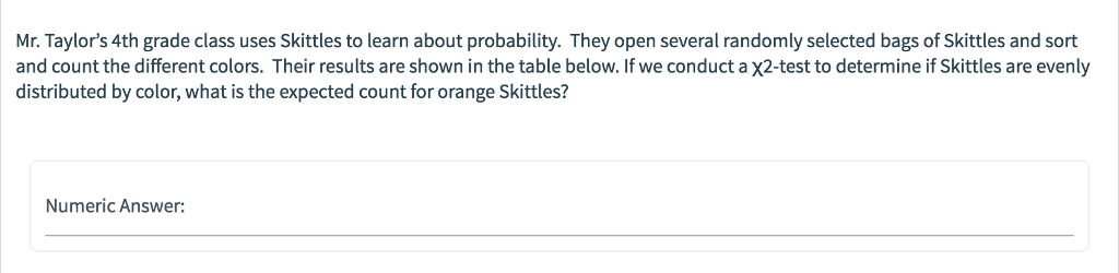 Solved Mr. Taylor's 4th grade class uses Skittles to learn | Chegg.com