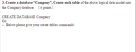 3. Create a database "Company", Create each table of | Chegg.com