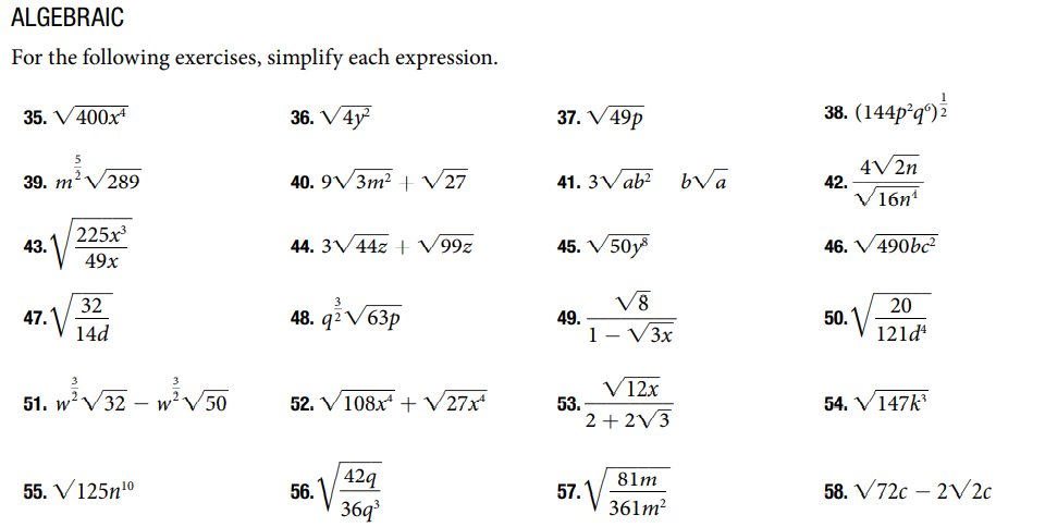 Solved For the following exercises, simplify each | Chegg.com