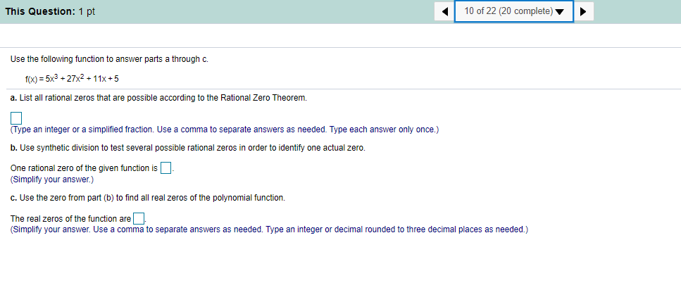 Solved This Question: 1 pt 1 10 of 22 (20 complete) Use the | Chegg.com