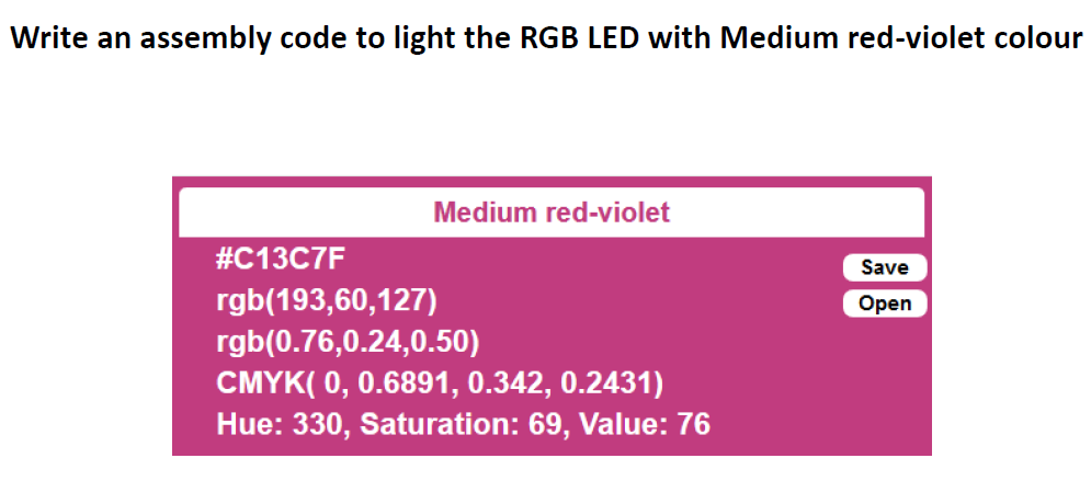 Write an assembly code to light the RGB LED with | Chegg.com