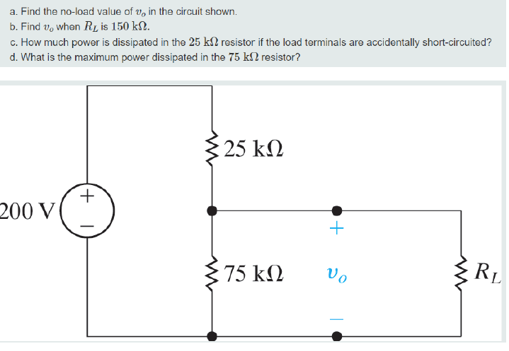 Solved a. Find the no-load value of vo in the circuit shown. | Chegg.com