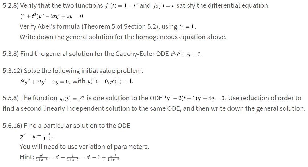 Solved Theorem 5 (Abel's Formula). Suppose fi and f2 are | Chegg.com