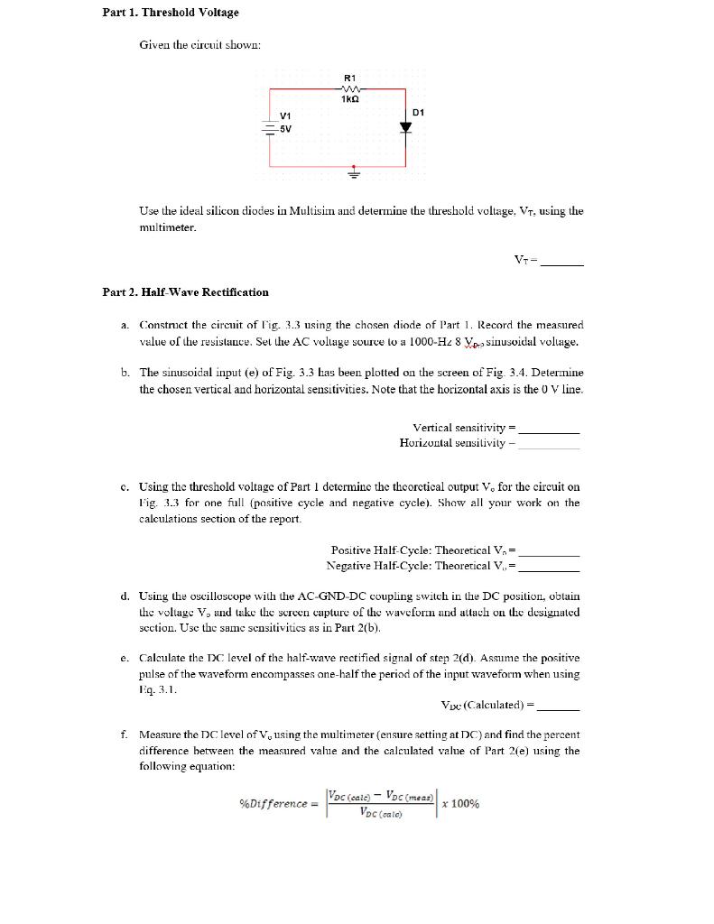 Solved Part 1. Threshold Voltage Given the circuit shown: R1 | Chegg.com