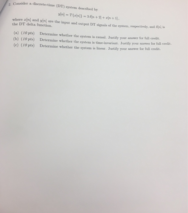 Solved Consider a discrete-time (DT) system described by | Chegg.com