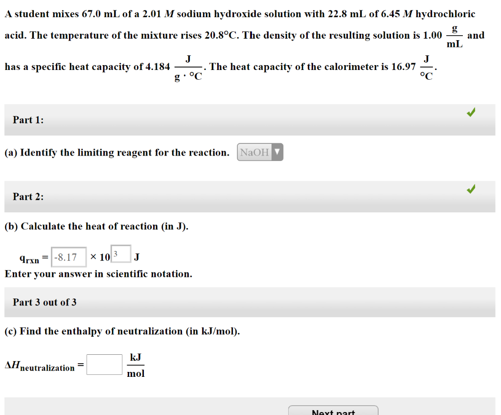 Solved A student mixes 67.0 mL of a 2.01 M sodium hydroxide | Chegg.com