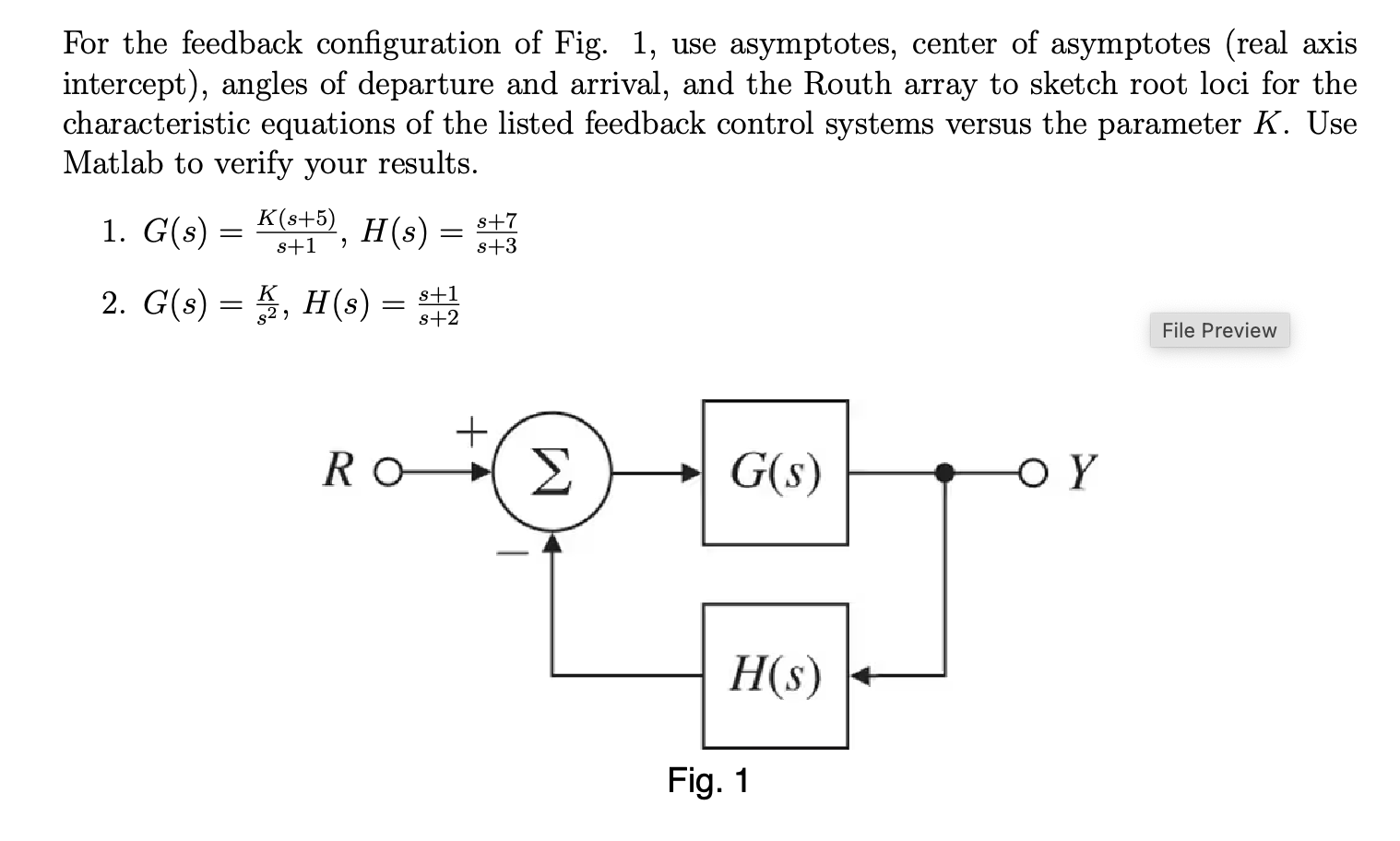 Solved For the feedback configuration of ﻿Fig. 1, ﻿use | Chegg.com