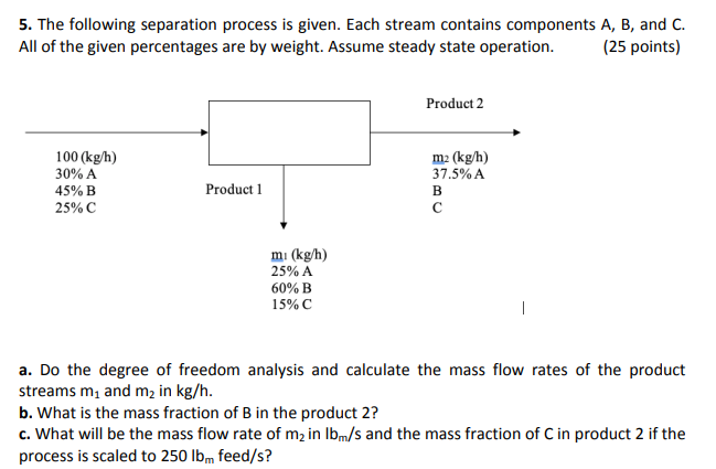 Solved 5. The following separation process is given. Each | Chegg.com