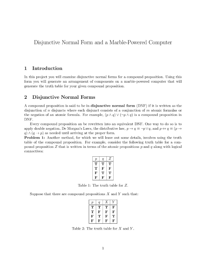 Disjunctive Normal Form and a Marble-Powered Computer | Chegg.com