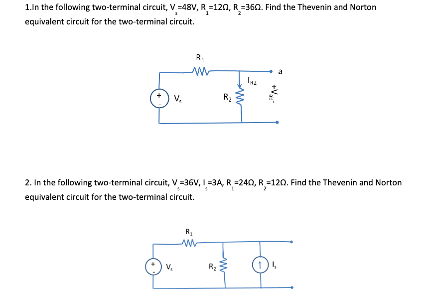 Solved 1.In the following two-terminal circuit, V =48V, R | Chegg.com