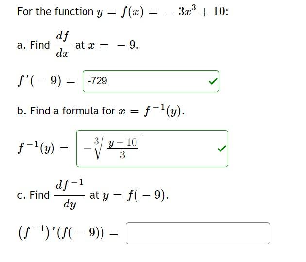 Solved For the function y = f(x) a. Find df dx at x = 9. | Chegg.com