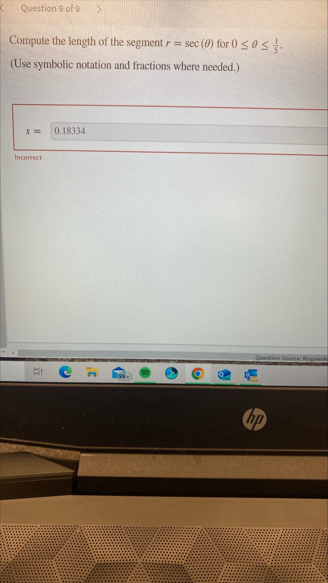 Solved Question 9 ﻿of 9Compute the length of the segment | Chegg.com