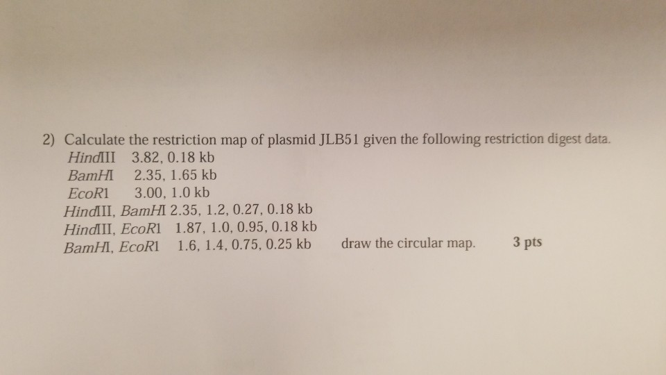 Solved calculate the restriction map of plasmid JLB51 given | Chegg.com
