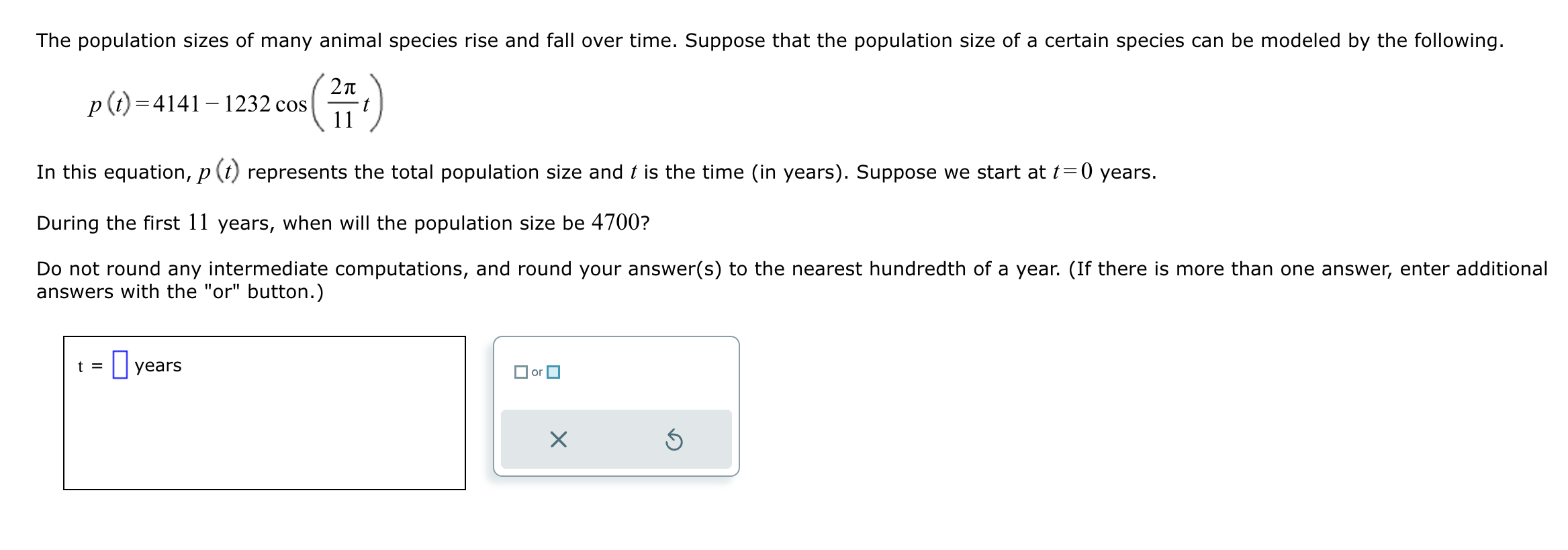 Solved p(t)=4141−1232cos(112πt) In this equation, p(t) | Chegg.com