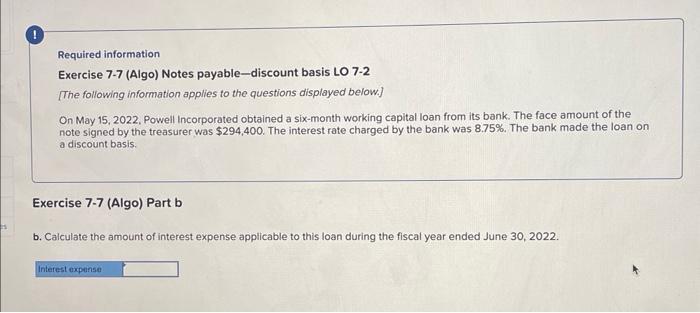 Solved Required information Exercise 7-7 (Algo) Notes | Chegg.com