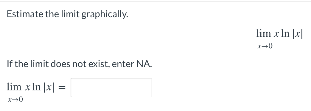 Solved Estimate the limit graphically. lim x In |x| x → If | Chegg.com