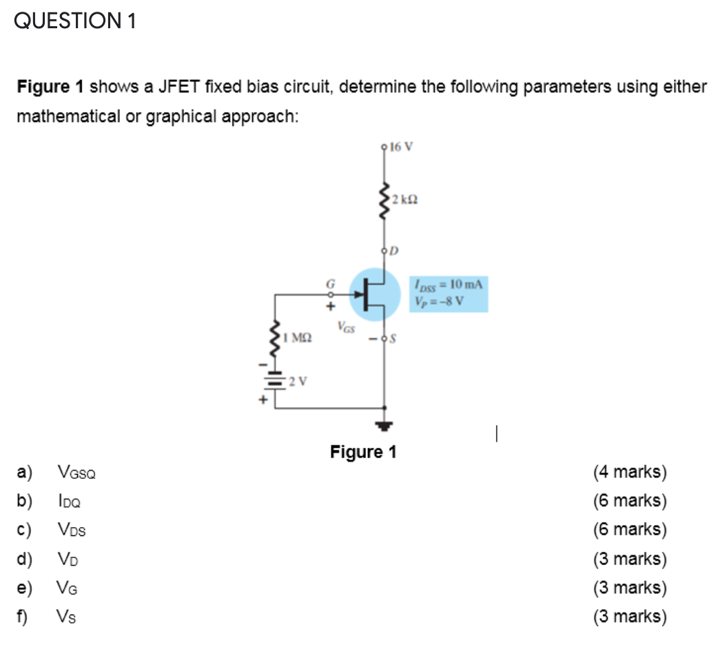 Solved QUESTION 1 Figure 1 shows a JFET fixed bias circuit, | Chegg.com
