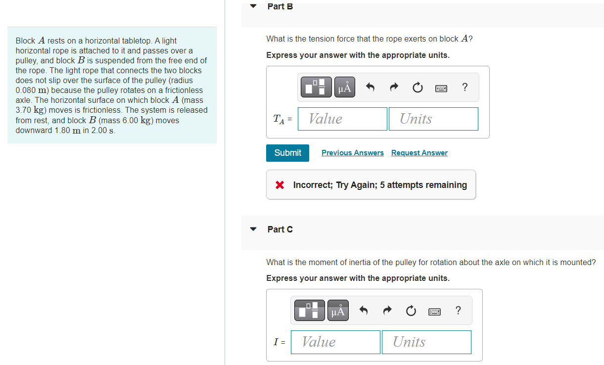 Solved Block A rests on a horizontal tabletop. A light | Chegg.com