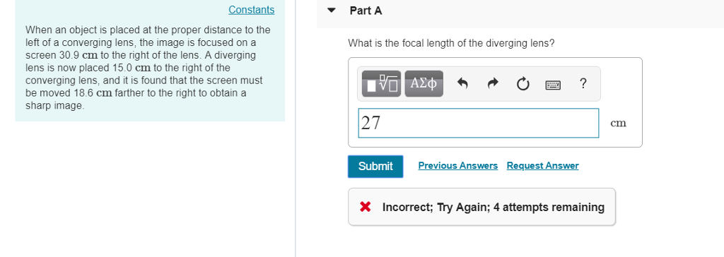 Solved Constants Part A When an object is placed at the | Chegg.com