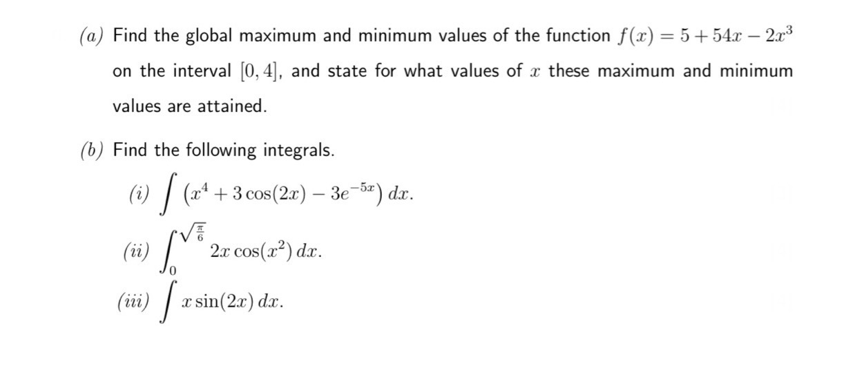 (a) ﻿Find the global maximum and minimum values of | Chegg.com