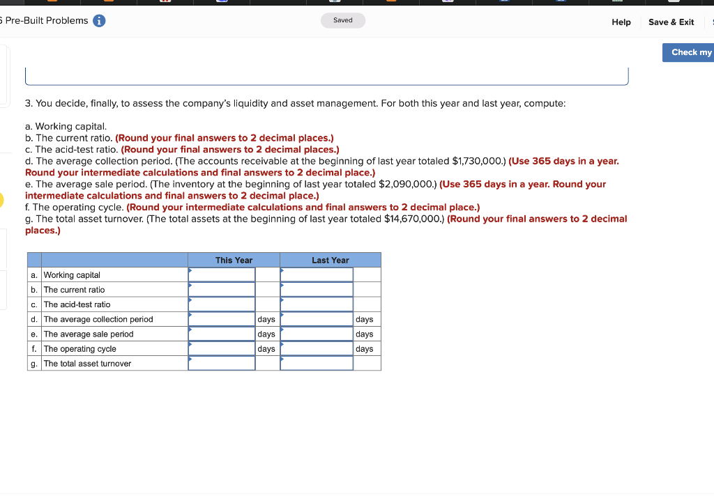 Solved Pre-Built Problems Saved Help Save & Exit Check my | Chegg.com