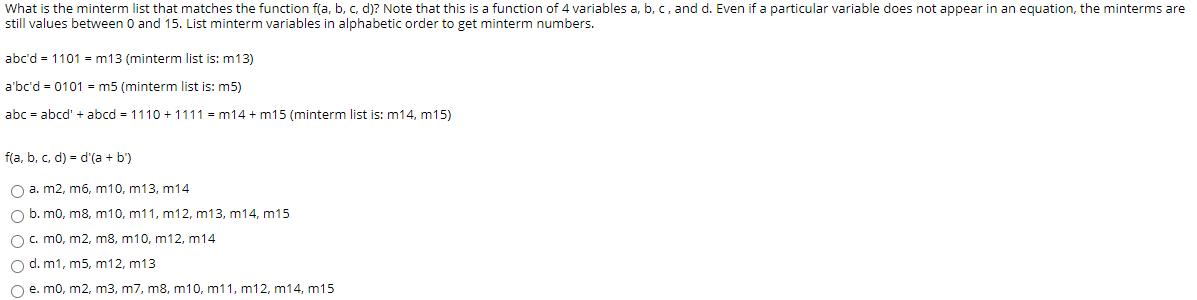 Solved What is the minterm list that matches the function | Chegg.com