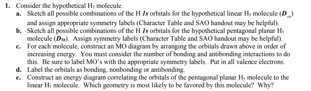 Consider the hypothetical Hs molecule a. Sketch all | Chegg.com