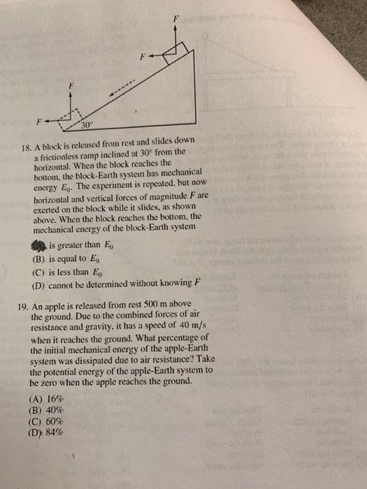 Solved 30° 18. A block is released from rest and slides down | Chegg.com