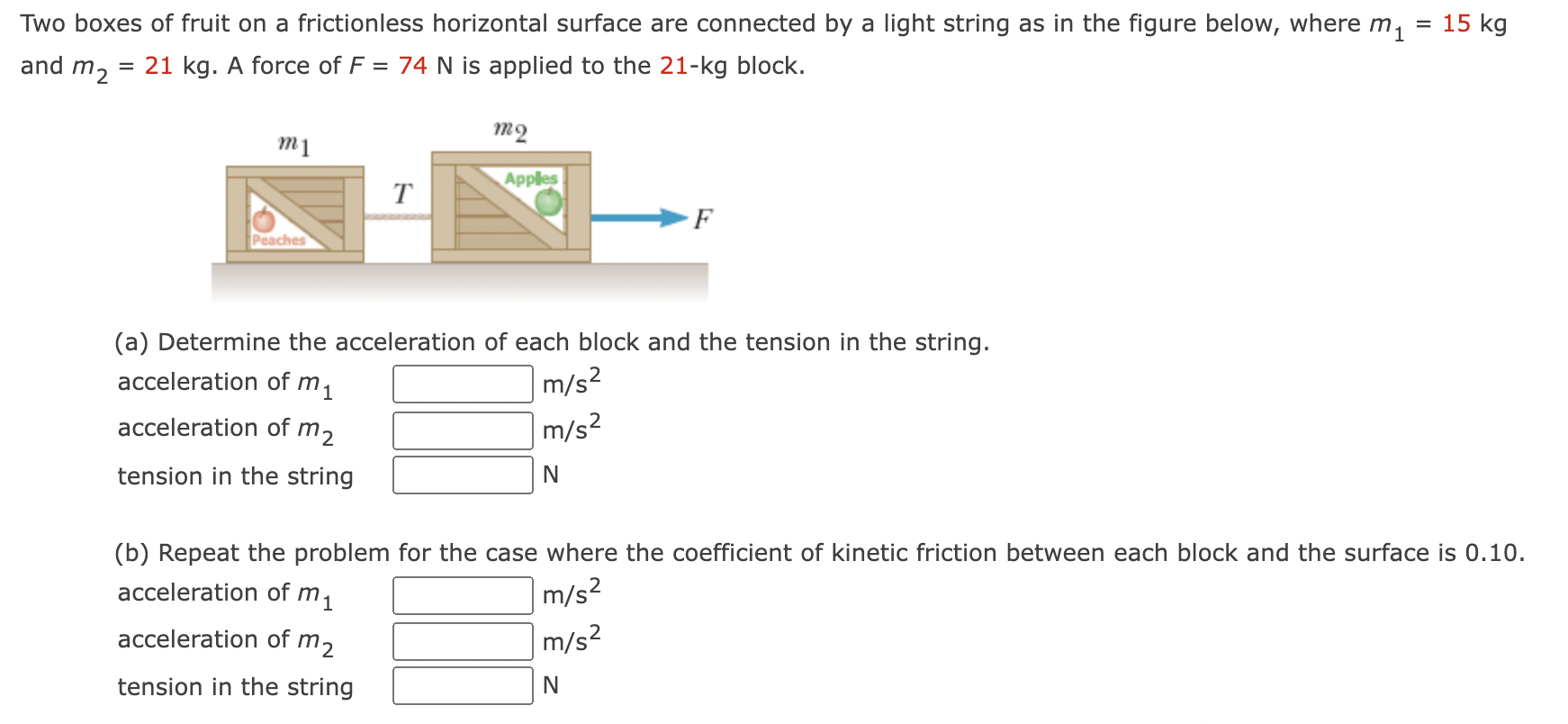 Solved Two boxes of fruit on a frictionless horizontal | Chegg.com