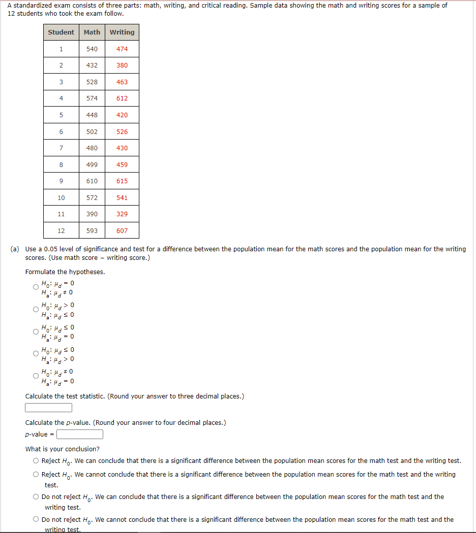 Solved A standardized exam consists of three parts: math, | Chegg.com