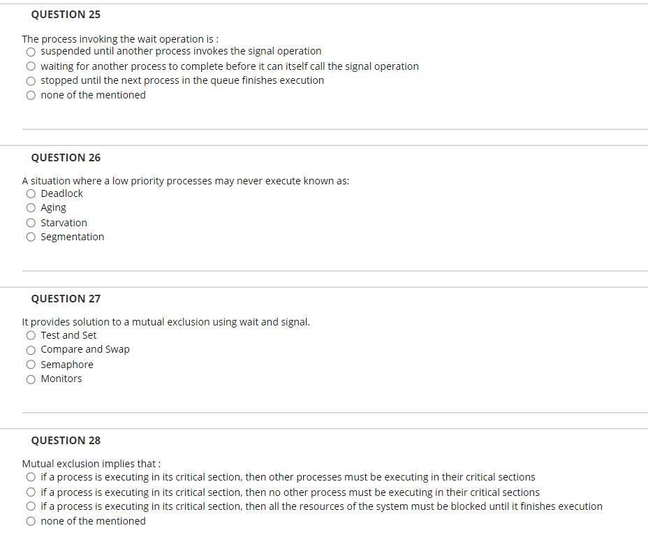 Solved QUESTION 25 The process invoking the wait operation | Chegg.com