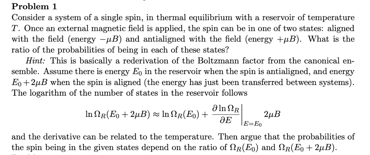 Solved Problem 1Consider a system of a single spin, in | Chegg.com
