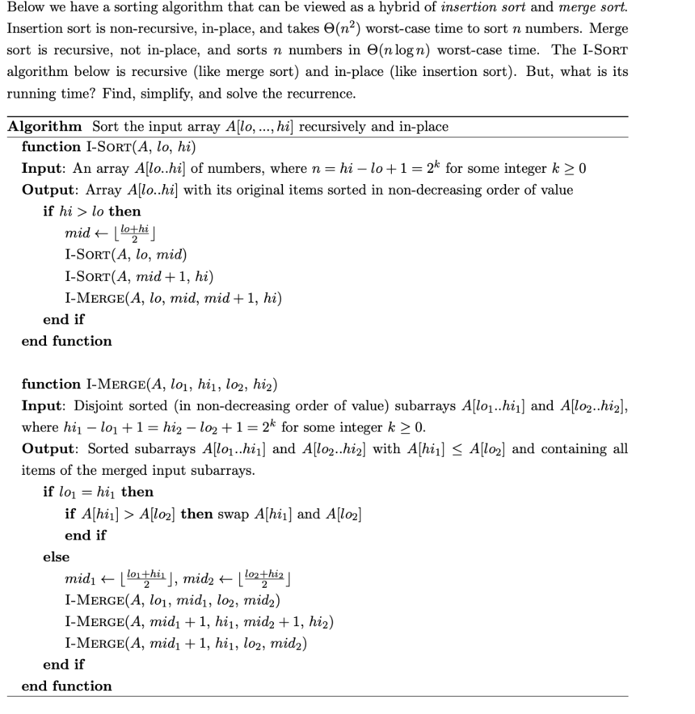 Below we have a sorting algorithm that can be viewed | Chegg.com