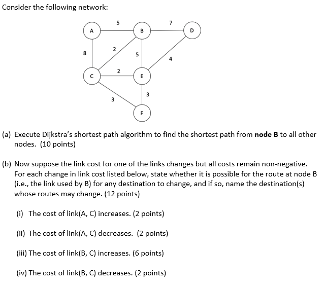 Solved Consider the following network: 5 7 2 8 5 4 2 E 3 3 F | Chegg.com
