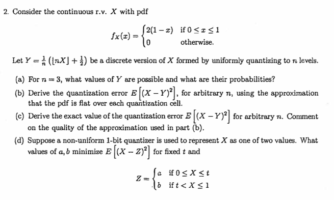 2. Consider the continuous r.v. X with pdf 52(1 – t) | Chegg.com