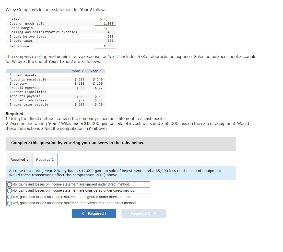 Solved Wiley Company's income statement for Year 2 follows: | Chegg.com