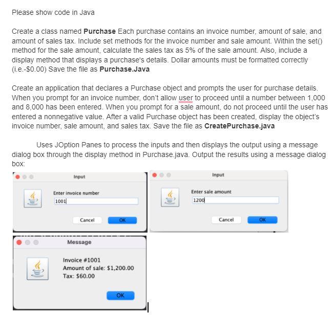 Solved Please show code in Java Create a class named | Chegg.com