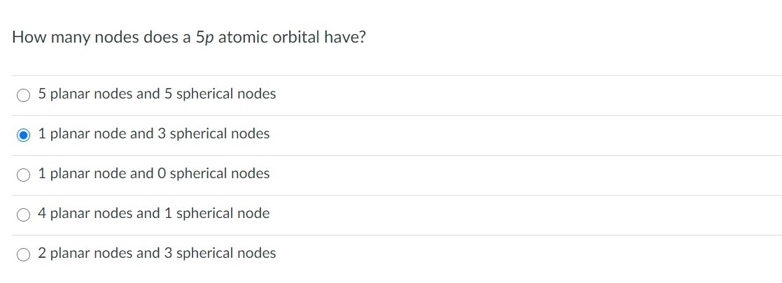 Solved How many nodes does a 5p atomic orbital have? 5 | Chegg.com
