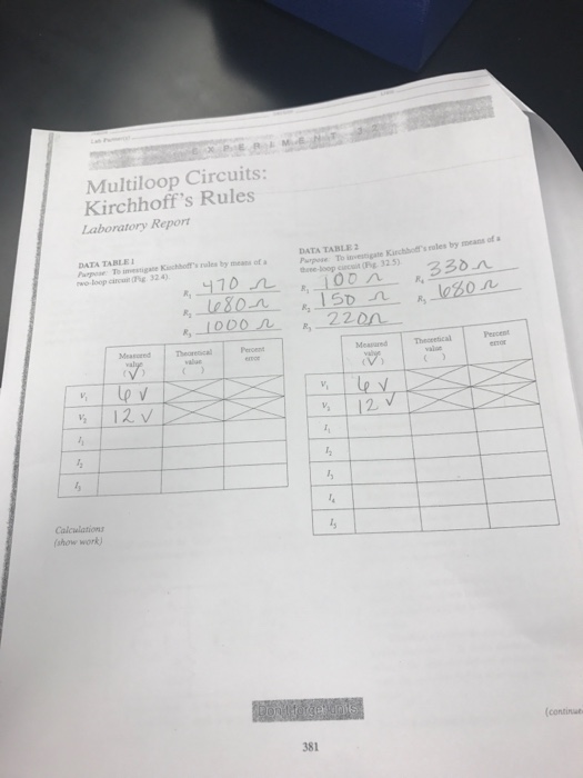 Solved Multiloop Circuits: Kirchhoff's Rules Laboratory | Chegg.com