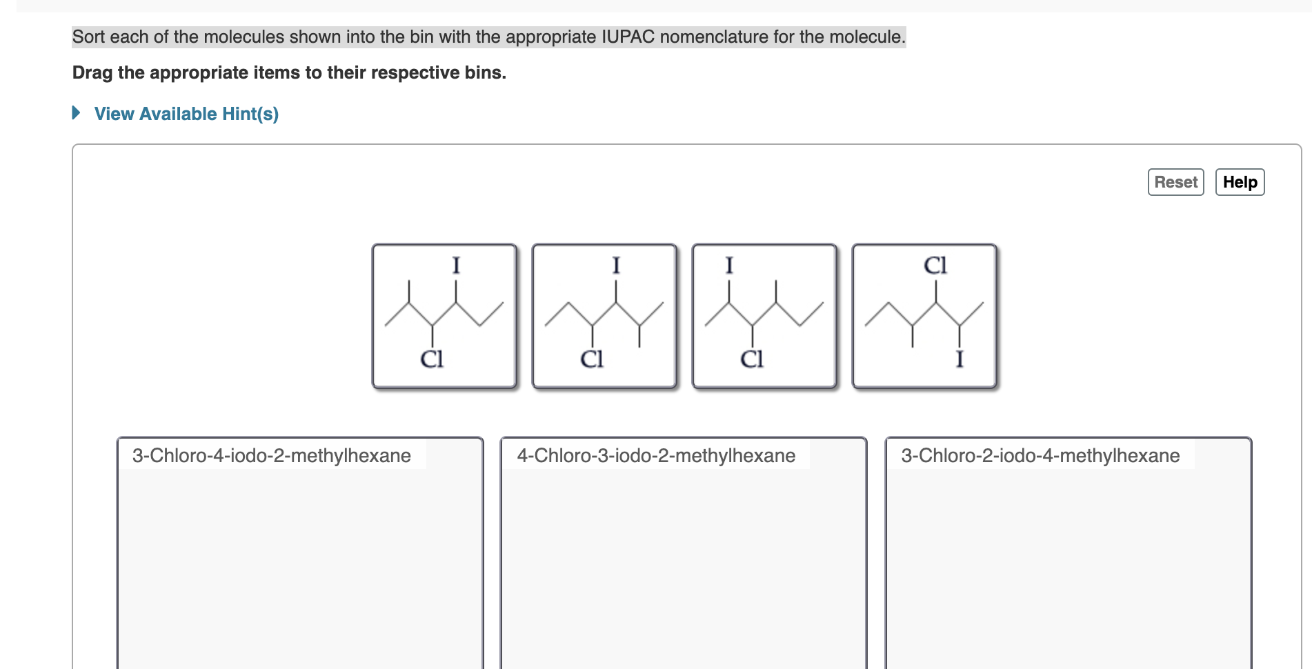 Solved Sort each of the molecules shown into the bin with | Chegg.com
