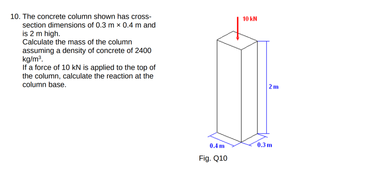Solved 10. The concrete column shown has cross- 10 kN | Chegg.com